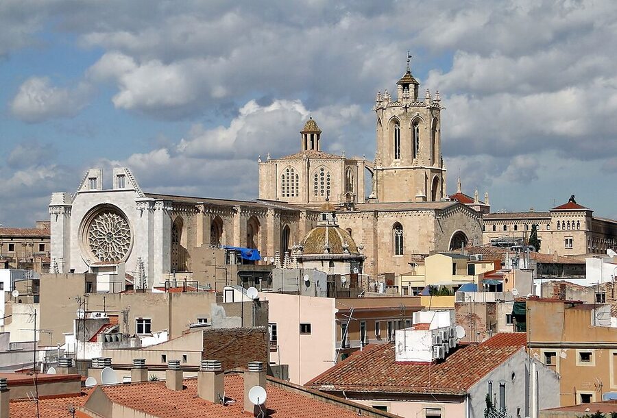 Tarragona Cathedral facade with rose window