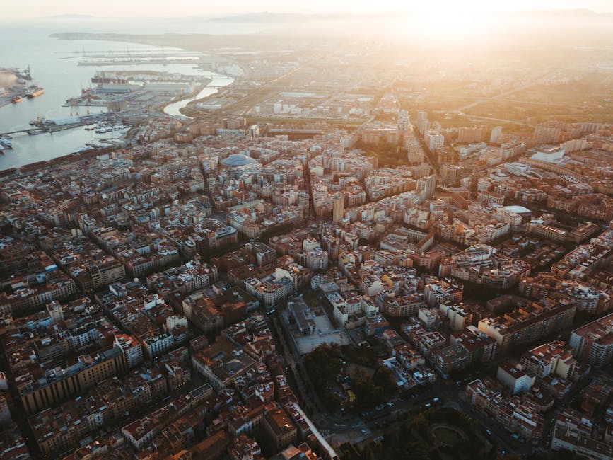 Tarragona at sunset from the air