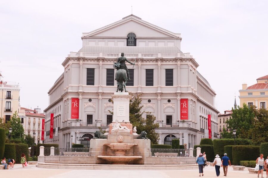 Teatro Real and Plaza de Oriente Madrid with equestrian statue