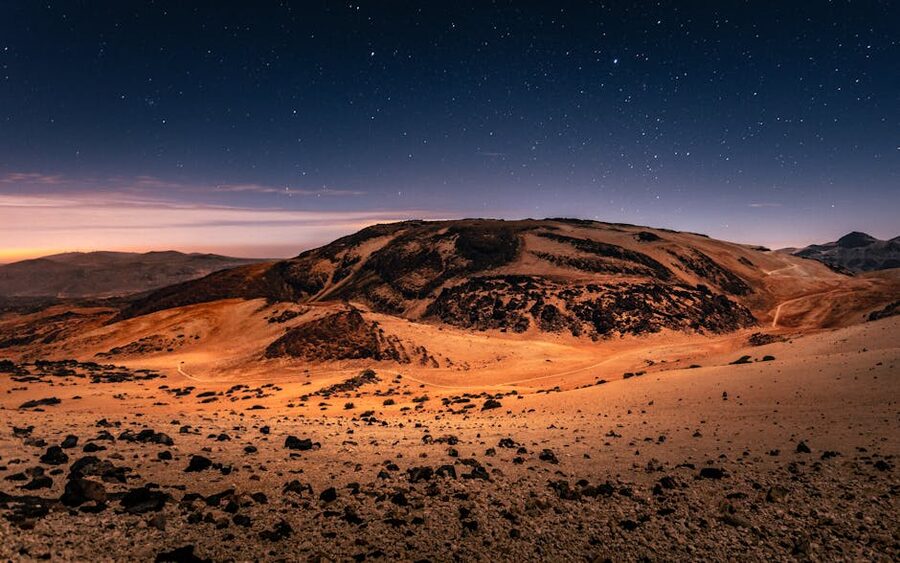 Mount Teide volcanic terrain under a starry sky