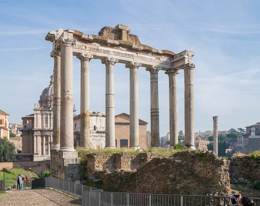 Eight surviving columns of the Temple of Saturn, Roman Forum