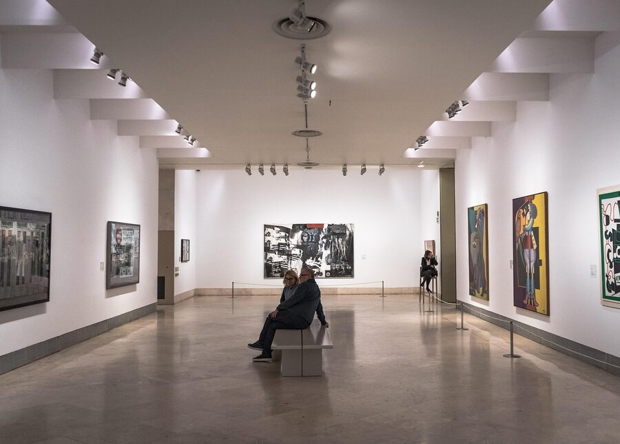 Paintings on display in a gallery room at the Thyssen-Bornemisza Museum, Madrid