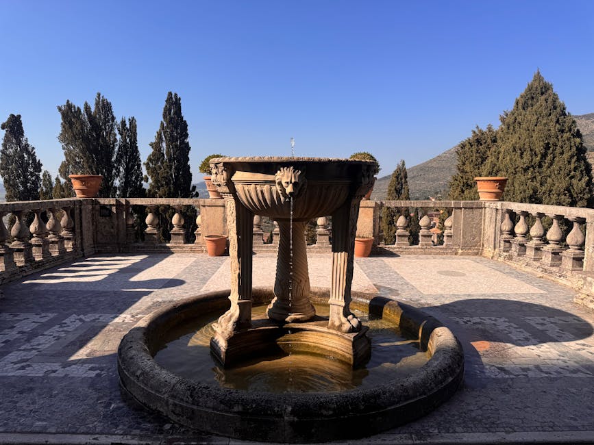 Elegant fountain in the Villa d'Este garden Tivoli