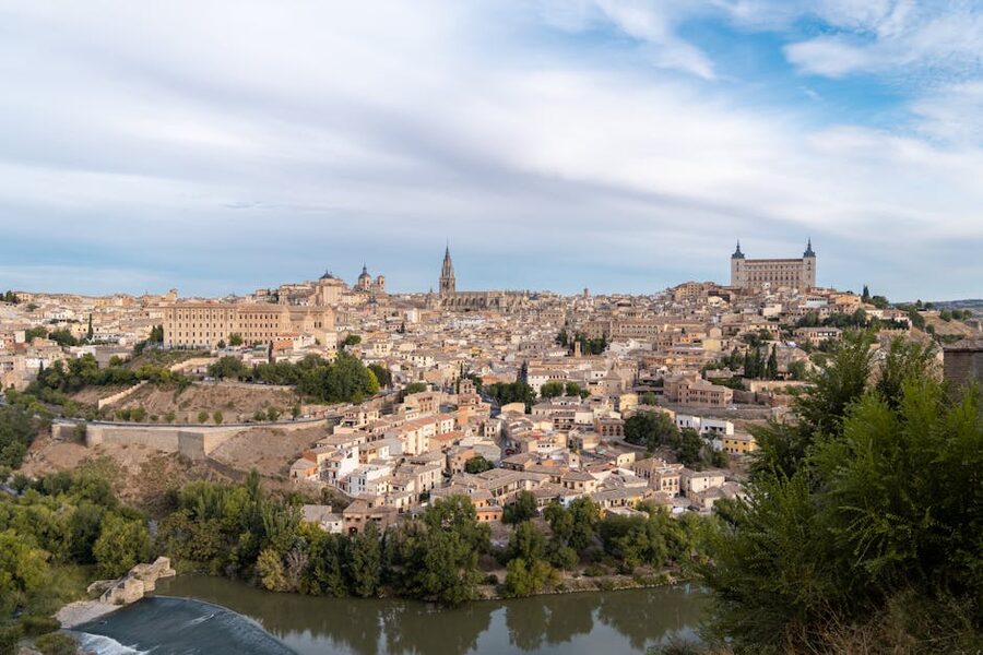 Aerial view of Toledo wrapped by the Tagus river
