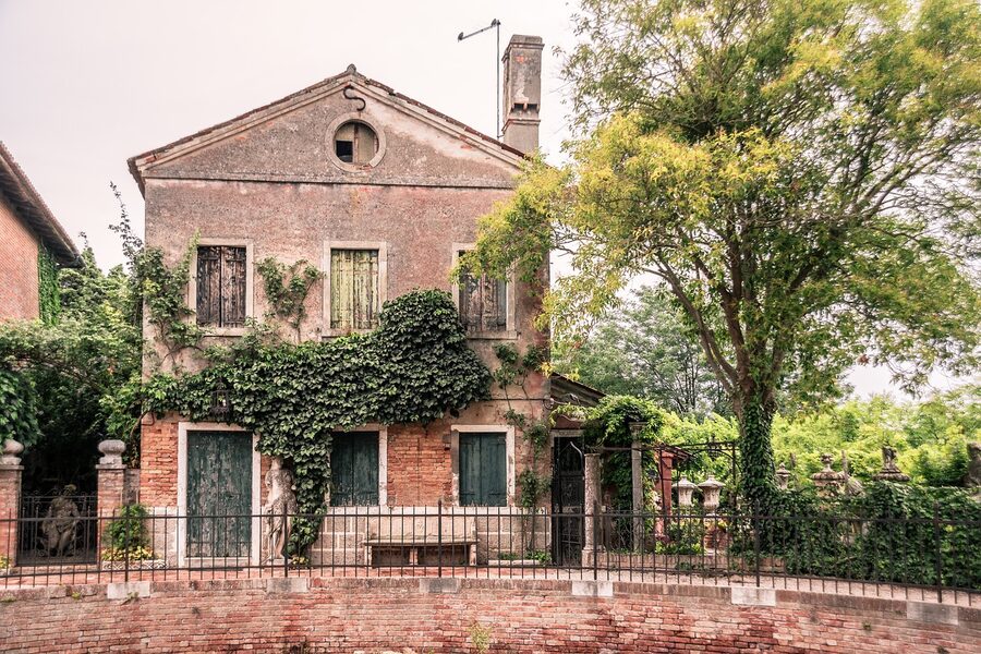 Torcello island architecture and brick buildings Venice