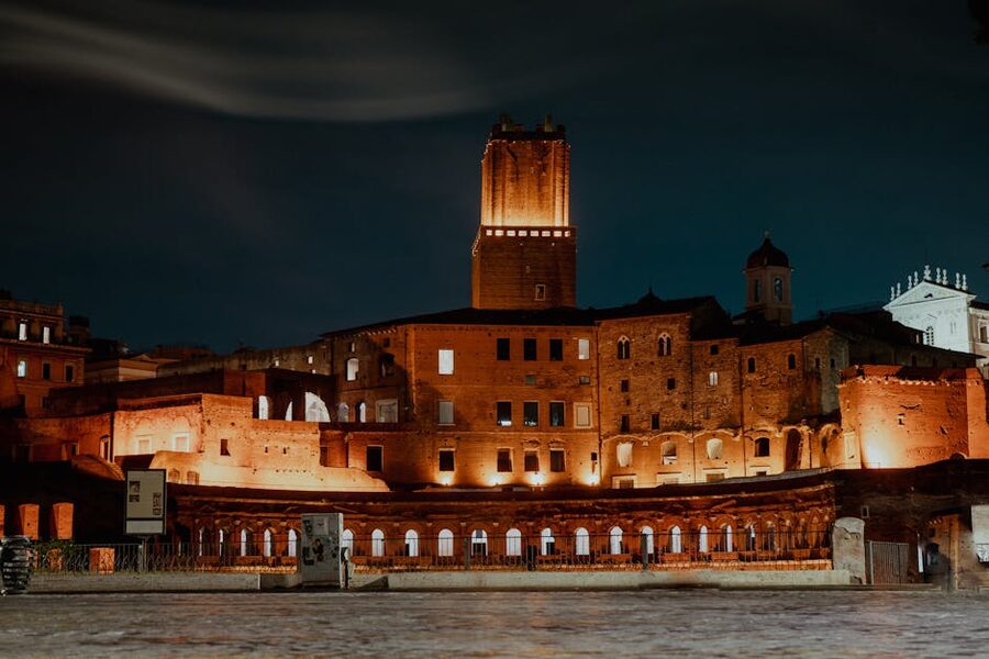 Trajan's Market illuminated at night Rome