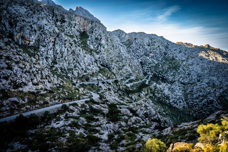Mountain road curves in the Tramuntana of Mallorca