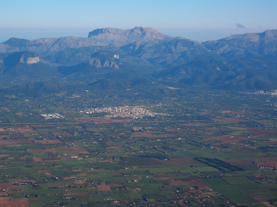 Aerial view of the Serra de Tramuntana mountains in Mallorca