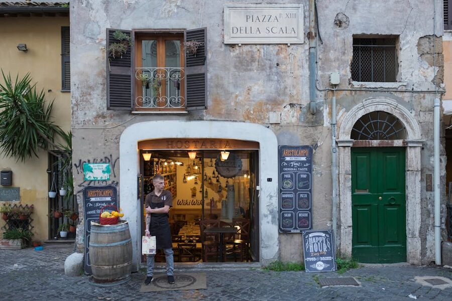 Restaurant entrance in Trastevere, Rome