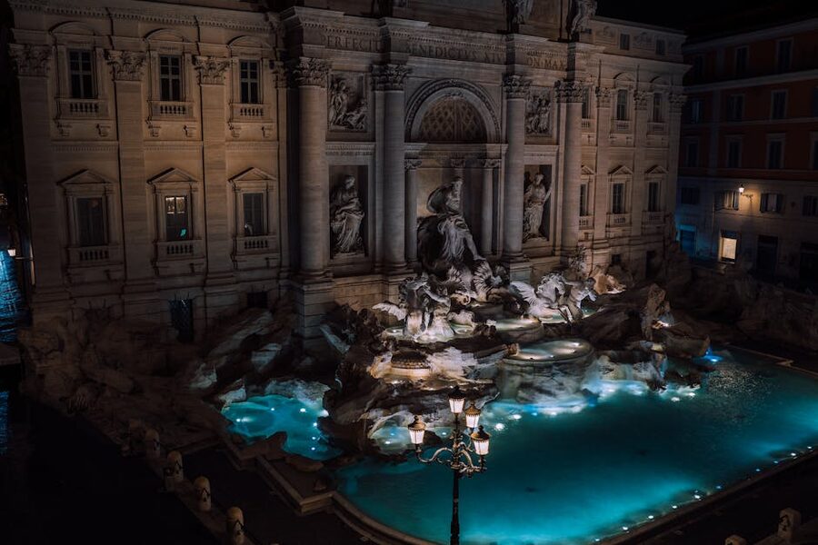Trevi Fountain illuminated at night Rome