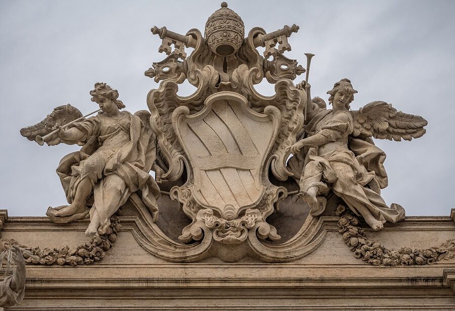 Coat of arms of Pope Clement XII on Trevi Fountain Rome