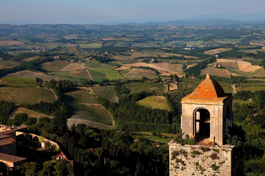 Tuscan countryside near San Gimignano with rolling hills