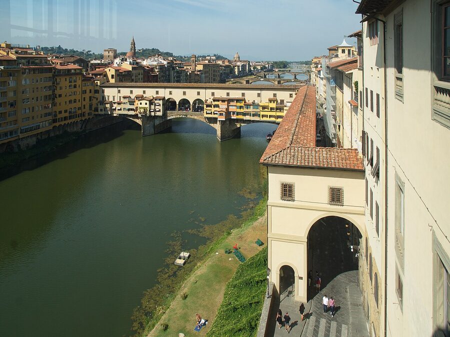 The Vasari Corridor and Ponte Vecchio seen from the Uffizi