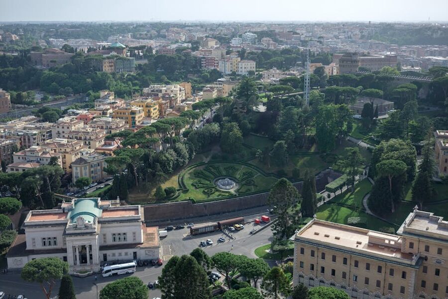 Vatican City railway station and gardens aerial