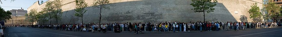 The queue outside the Vatican Museums entrance on Viale Vaticano in Rome