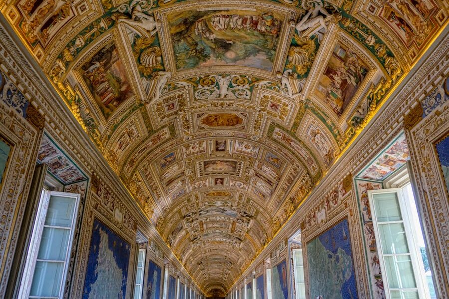Ornate gilded ceiling in a corridor of the Vatican Museums