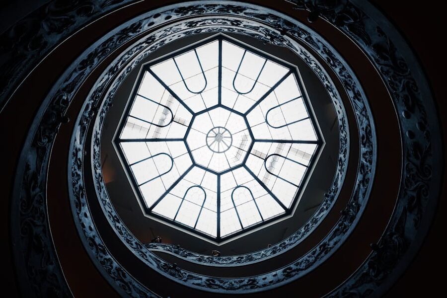 Bramante spiral staircase Vatican Museums Rome low angle