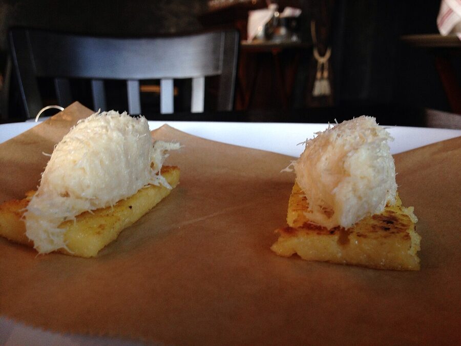 Baccala mantecato cicchetti on bread in a Venice bacaro