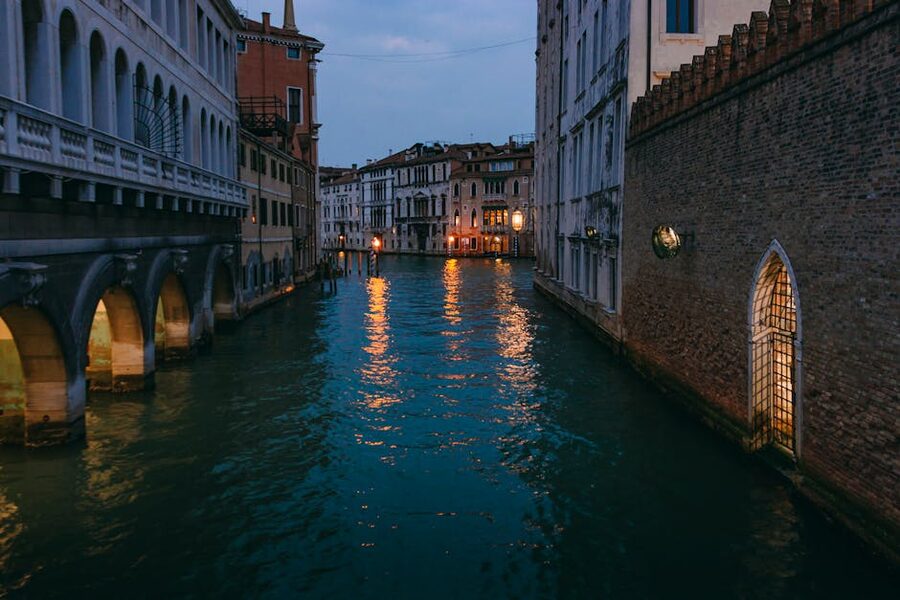 Venetian canal at twilight during aperitivo hour