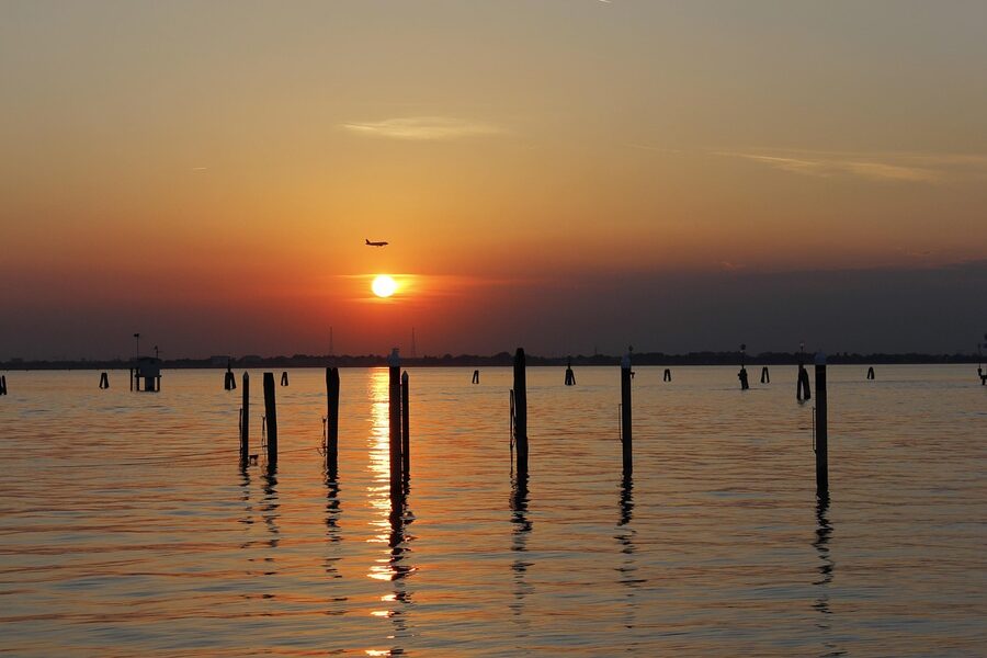 Venice lagoon at sunset toward Burano