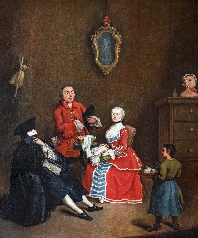 Pietro Longhi 18th century painting of a bauta visit at Ca Rezzonico