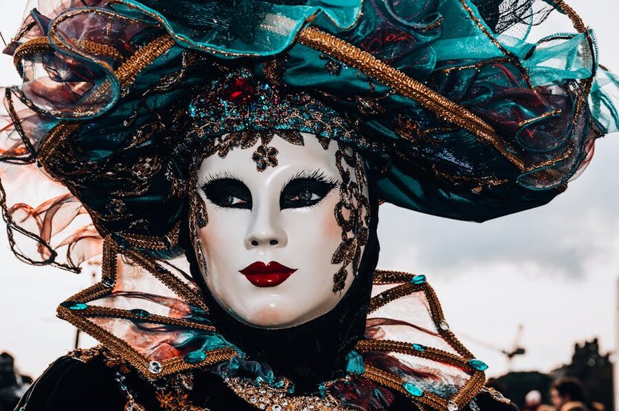 Closeup of a mysterious Venetian carnival mask
