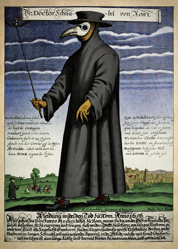 17th century engraving of the plague doctor mask