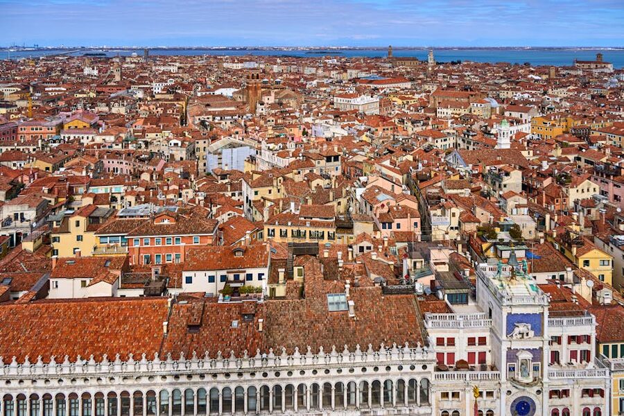 Aerial view of Venice red-tiled rooftops