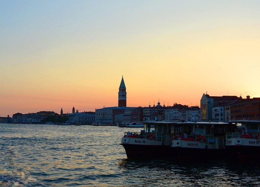 Venice sunset with St Marks Basilica in evening light