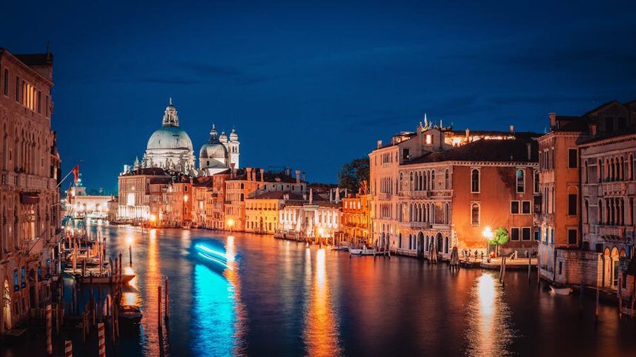 The Grand Canal in Venice illuminated at night