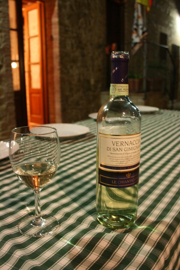 A glass of Vernaccia di San Gimignano white wine
