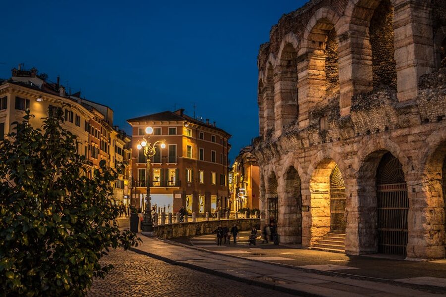 Verona Arena Roman amphitheater at dusk