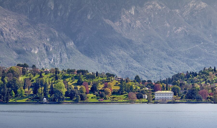 Villa Melzi gardens stretching along the Bellagio shore on Lake Como