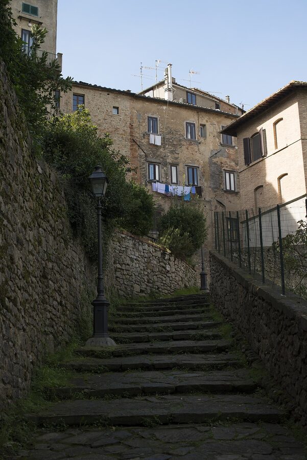 Stairway leading up to the historic centre of Volterra in Tuscany