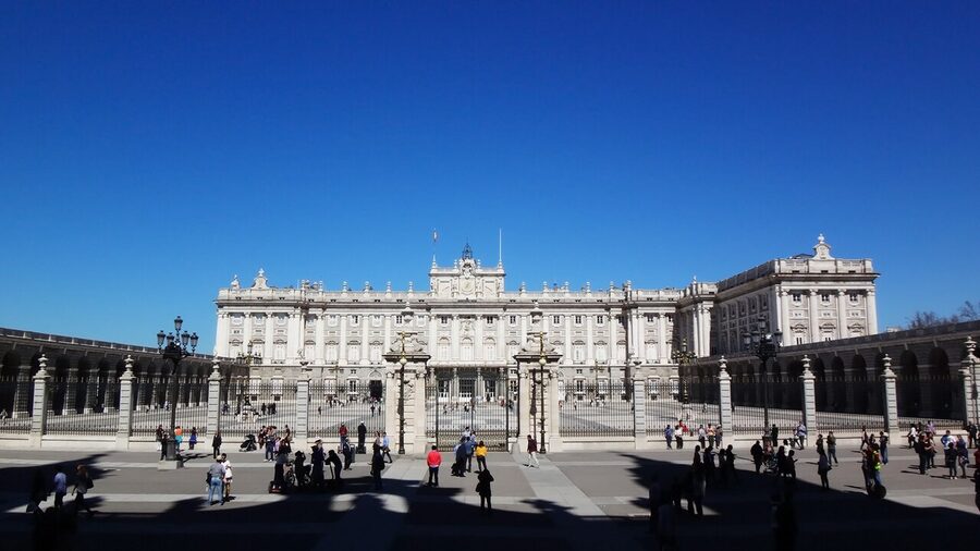 Plaza de la Armeria between the Royal Palace and Almudena Cathedral in Madrid