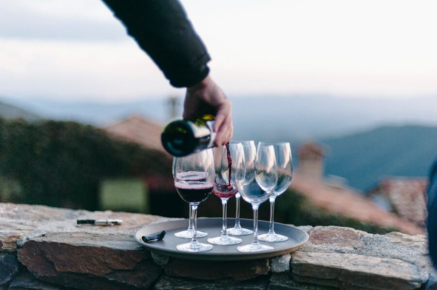 Pouring red wine at a Rioja vineyard tasting