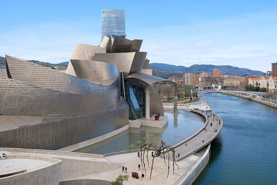 Guggenheim Bilbao seen from across the Nervion river
